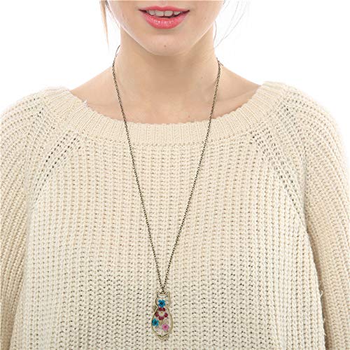 Jude Jewelers Retro Vintage Cat Shape Dry Flower Charm Pendant Necklace (Gold)