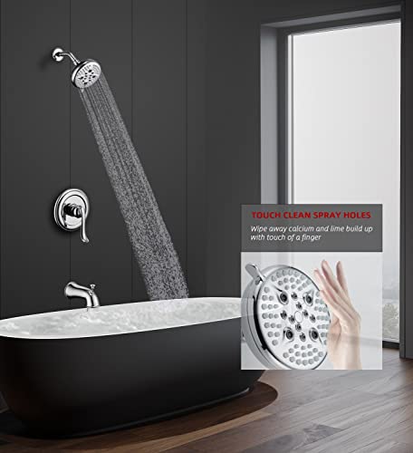 Shower System with Tub Spout, Bathroom Rain Mixer Shower Combo Set, Single Handle Shower Faucet with Valve, Chrome