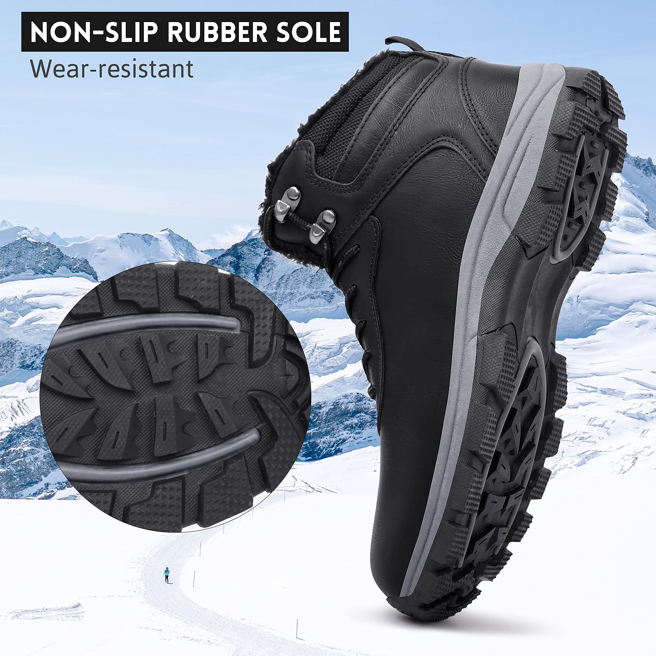 Men's Snow boots Winter Water-Resistant Hiking Boot Warm Lined Backpacking Boots Non Slip Outdoor Shoes,Black Size10.5