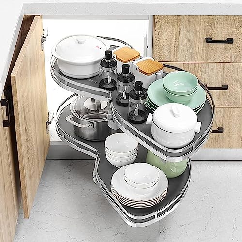 YEKIM Right Turn Blind Corner Pull Out Cabinet, 2 Tier Soft Close Swing Tray, Corner Swivel Cabinet Organizer, for 860Mm Cabinets,Right