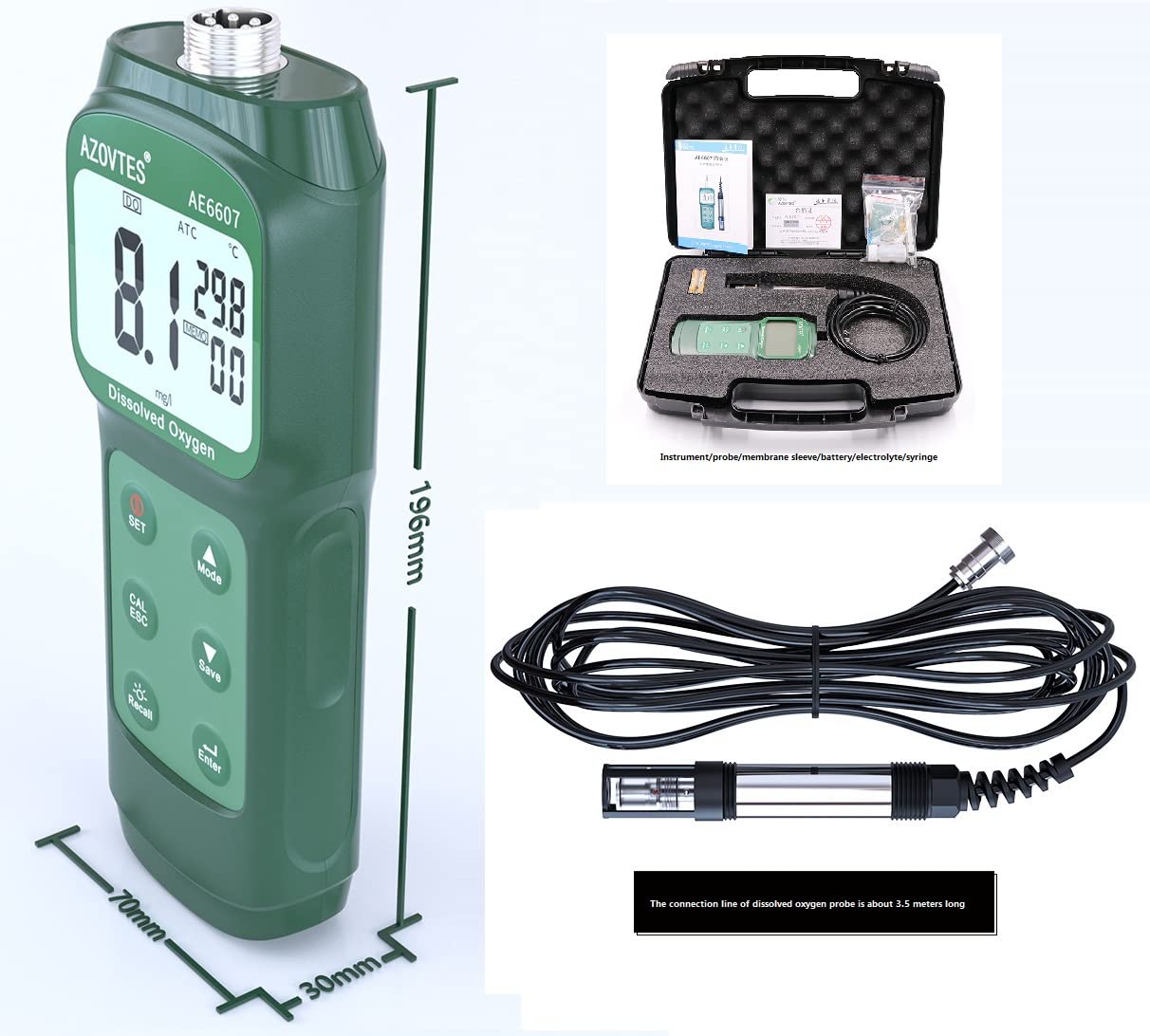 Portable Dissolved Oxygen Meter,Upgrade Temperature, Salinity and Altitude Triple Compensation,Handheld Water Quality Monitor