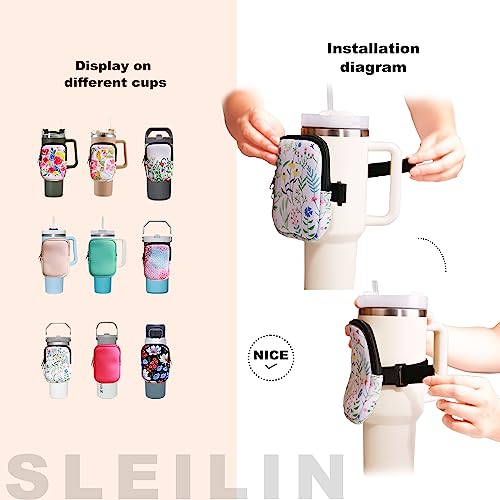Water Bottle Pouch Compatible for Stanley 40 oz Tumbler with Handle & Stanley Ice Flow 20oz 30oz, Running Water Bottle Handheld Caddy Compatible with Stanley Quencher Adventure 40oz (Herbs)
