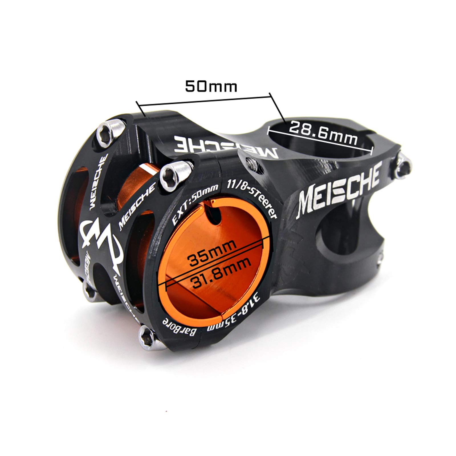 MEISCHE Upgraded 50mm Stem Mountain Bike, CNC MTB Short Stem Black 31.8 or 35mm Bars Riser, 3D Forged Enduro MTB Bar Clamp