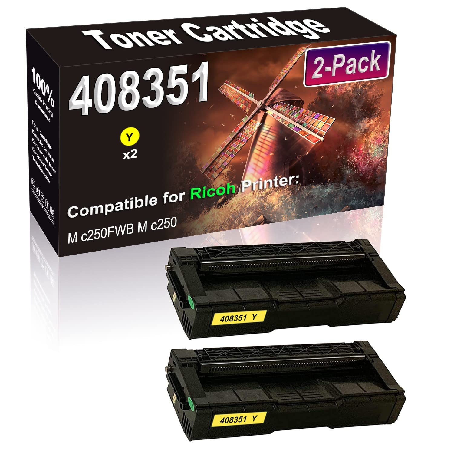 Kolasels 2-Pack (Yellow) Compatible M C250 408351 Toner Cartridge (High Yield) to Used for Ricoh M c250FWB M c250 Printer