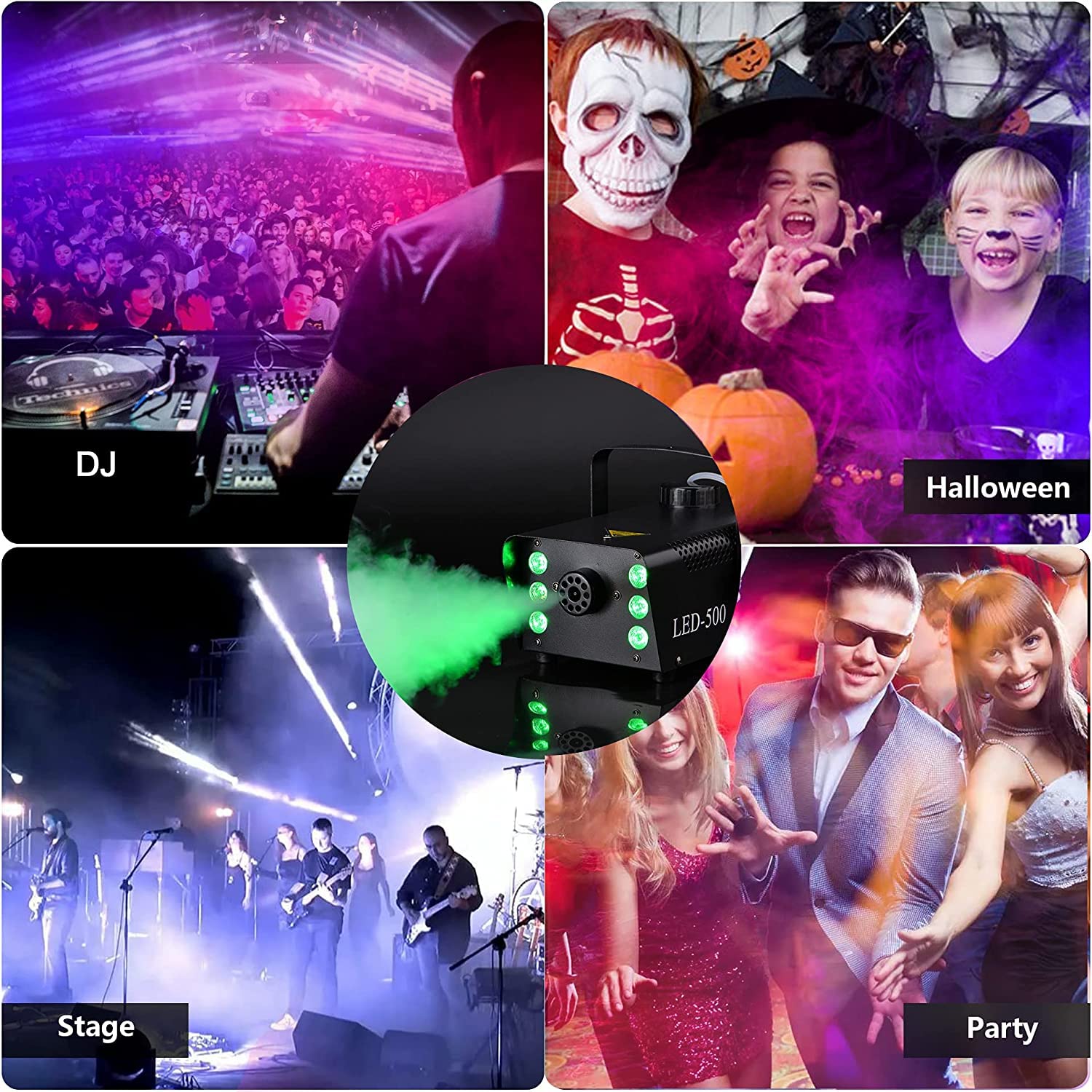 Seasonize Halloween Fog Machine with 6 LED Lights 500W Smoke Machine with 12 Color Effect, 2000CFM Fog with Wired and Wireless Remote Control