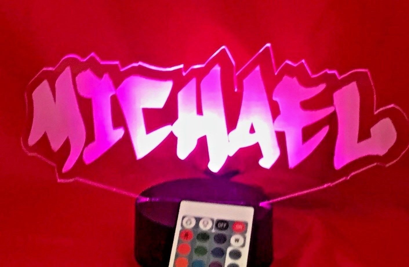 Name Light Up Lamp Any Name Shape Lamp LED Personalized Create Your Own Name In Graffiti Table Lamp LED, Our Newest Feature - It's WOW, With Remote 16 Color Options, Dimmer, Free Engraving, Great Gift