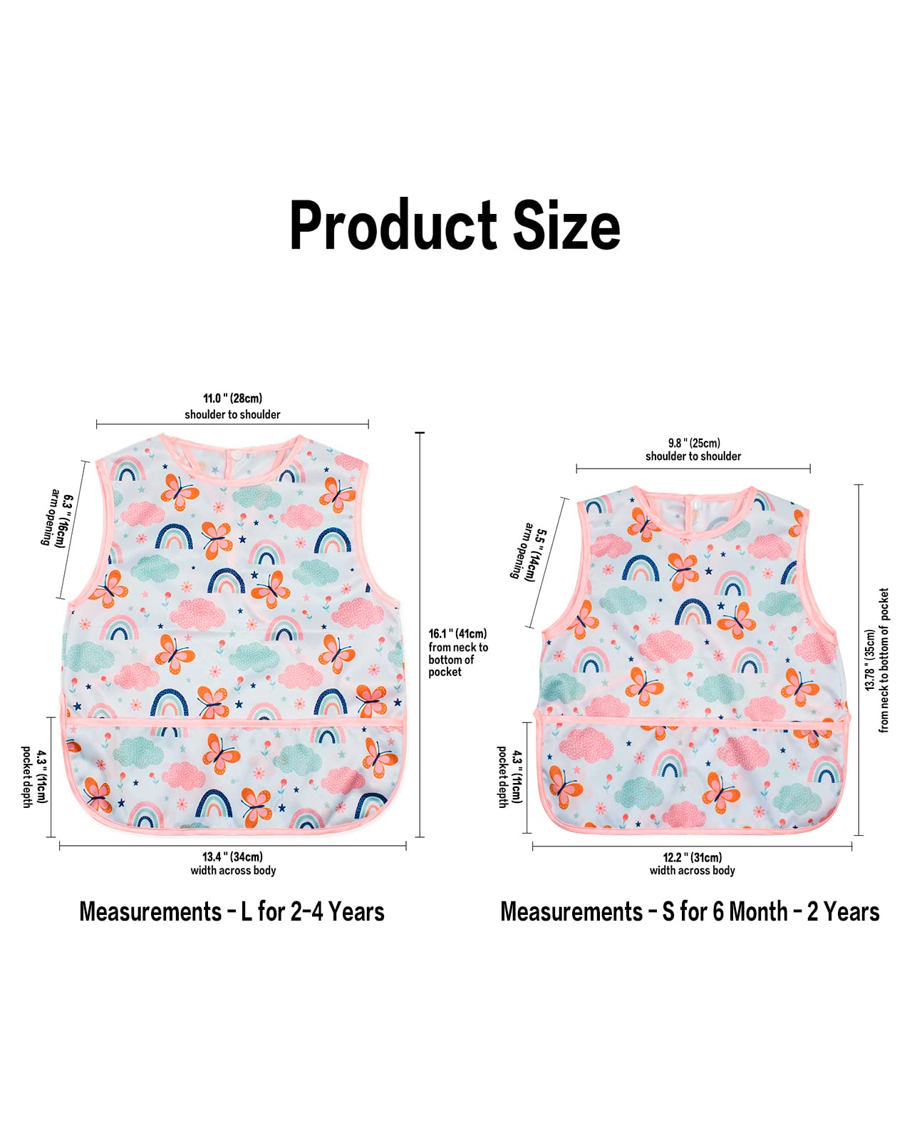 Mumsbest Waterproof Bibs for Baby Girl, 2 Pack Toddler Feeding Smock Bibs for Eating with Food Catcher & 1 Wet Bag (L:2-4Years, Pink)
