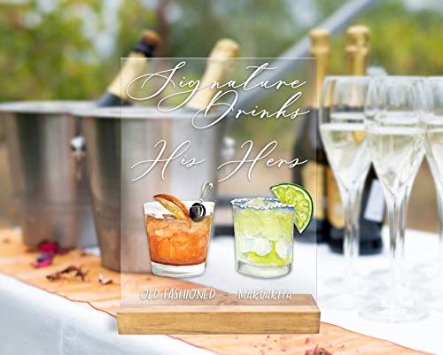 Signature Drink Sign for Wedding or Party Bar Menu Sign, Wedding Sign, Bar Sign His Hers Drinks Custom Drinks Sign Clear