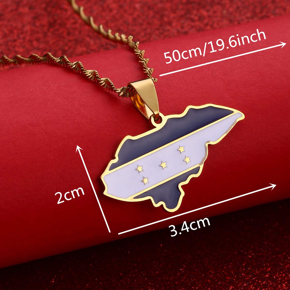 MenglisiMenglisiStainless Steel Enamel Honduras Map Pendant Trendy Necklaces Maps Chain Jewelry (Gold)