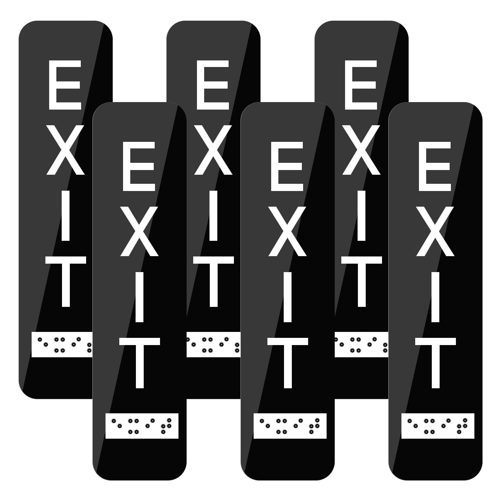 Vertical Exit Sign with Braille - 8x2 inch ADA Compliant Exit Sign with Braille Exit Signs for Business Raised Braille with Adhesive for Indoor Outdoor Public Office Hotel Workplace 6 Pcs