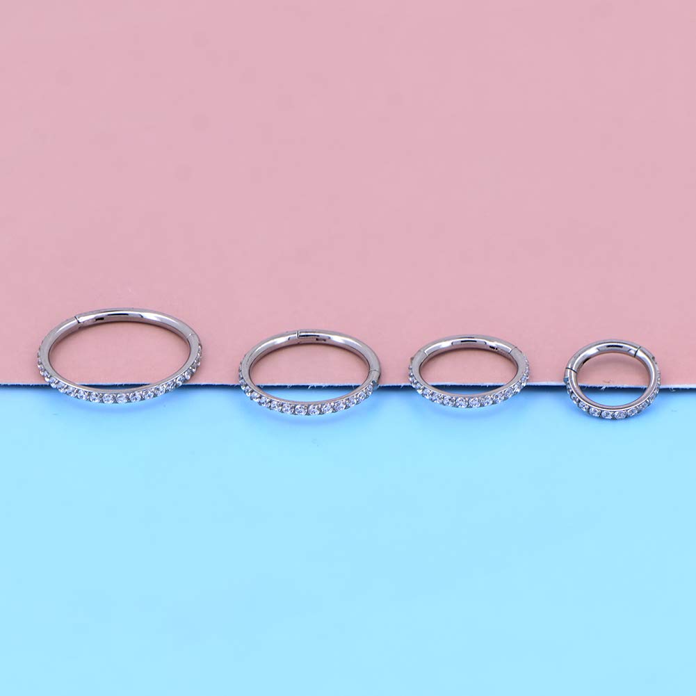 OUFER 20G Titanium Nose Rings Hoops, Solid G23 Titanium Nose Piercings, with Clear CZ Paved Conch Earrings, Daith Helix Piercing Jewelry for Women and Men-Silver 20G 10MM