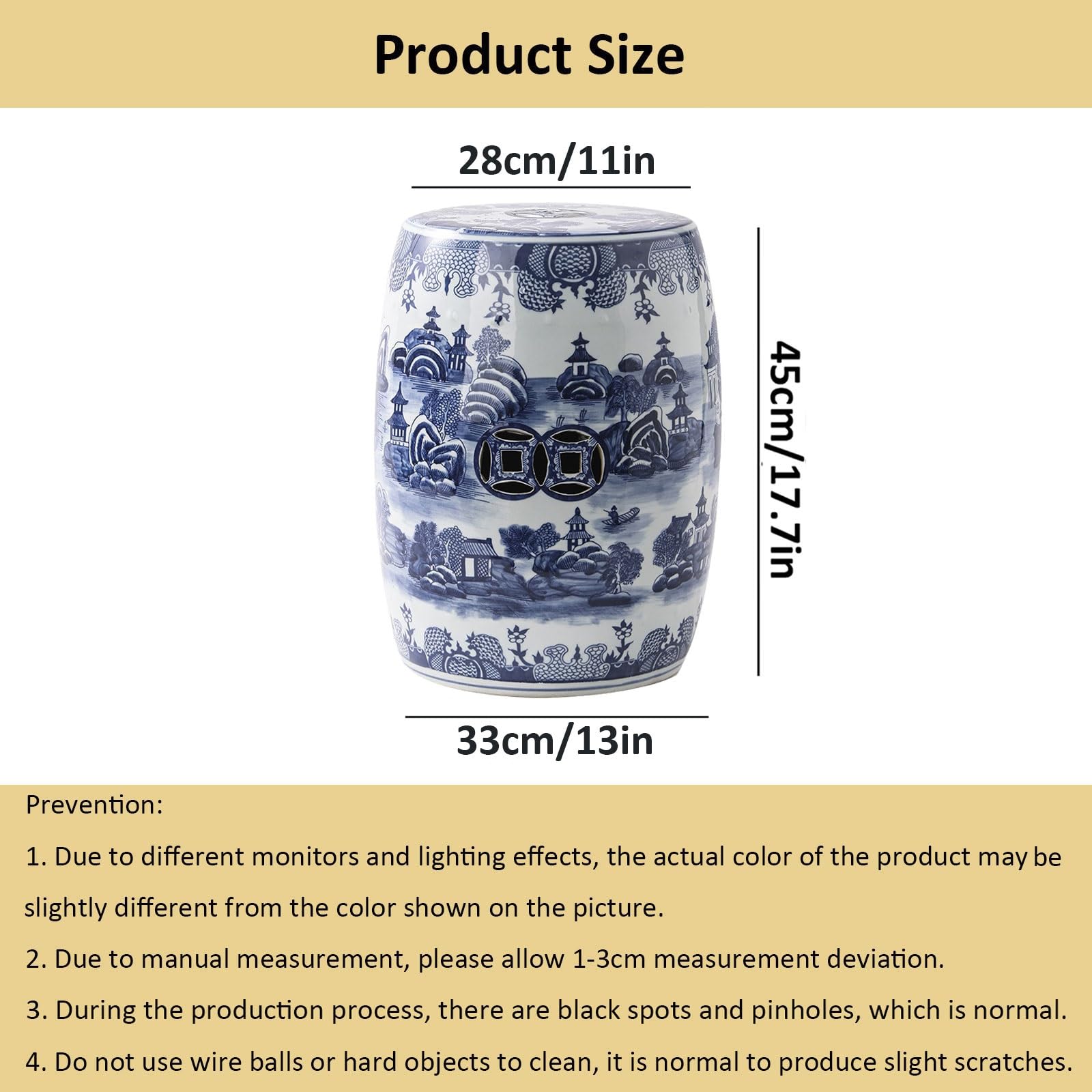 JENKEM Decorative Ceramic Garden Stool, Glazed Hollow Celadon Shoe-Changing Stool Drum Stool, Suitable for Outdoor Garden, Living Room, Terrace, Etc.