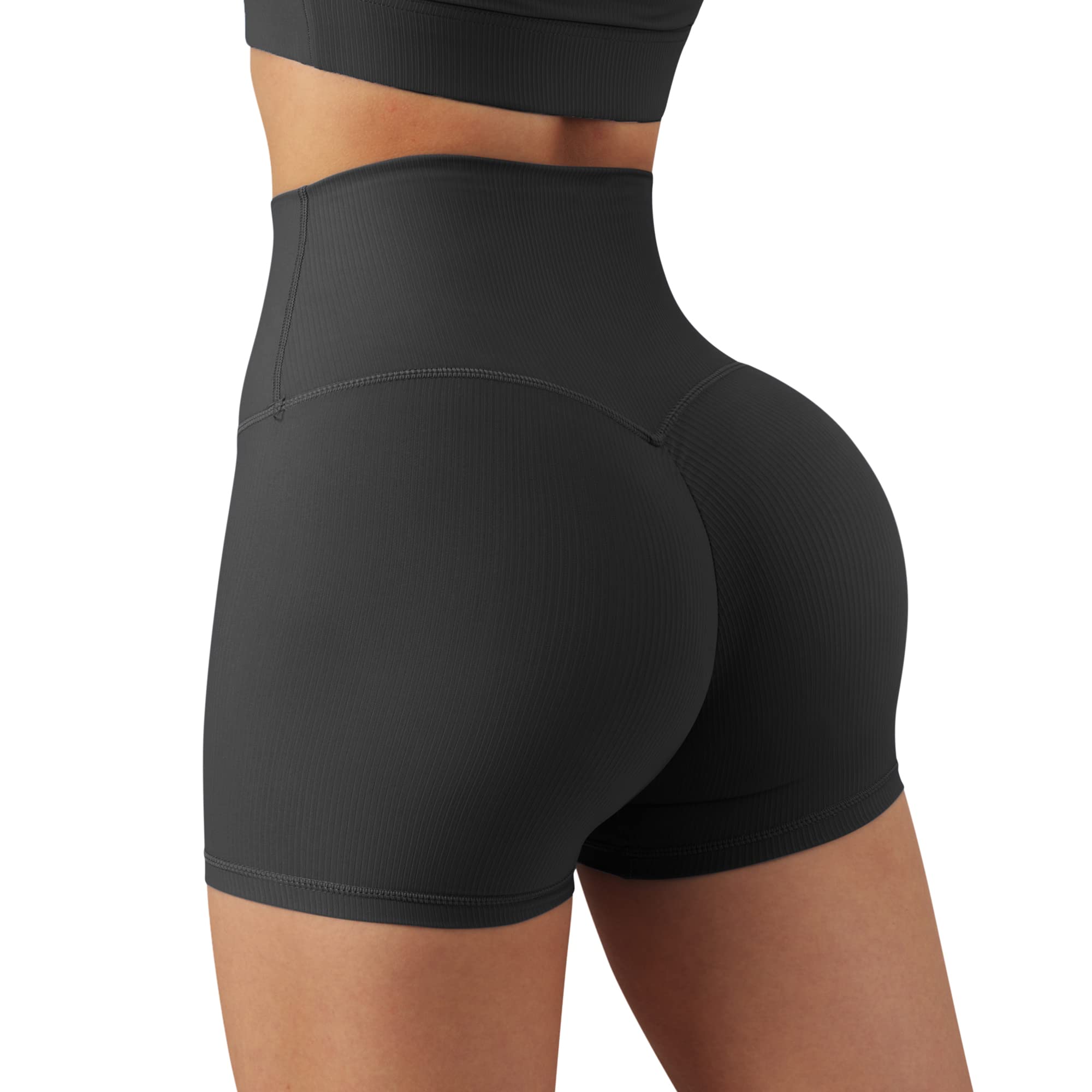 MOOSLOVER Women Ribbed Seamless Biker Shorts Butt Lifting High Waisted Workout Shorts(S,#1 Black)