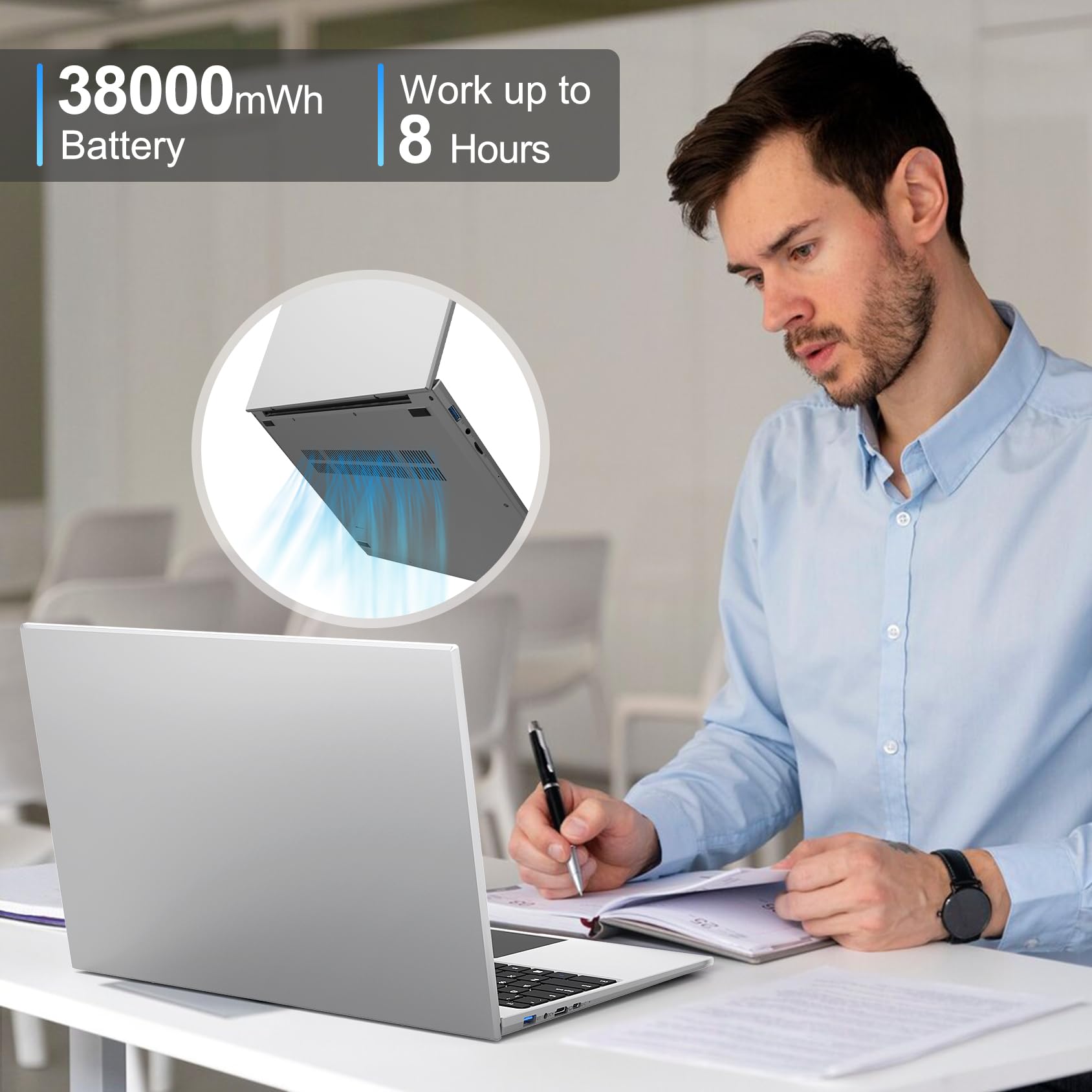 jumper Laptop Computer 16", Laptops Quad Core N100 CPU(Up to 3.4G), FHD IPS 1920x1200 Display, 16GB DDR5 512GB SSD, Lap Top with 2.4G+5G WiFi, Cooling System, 4 Stereo Speaker, 38WH Battery.