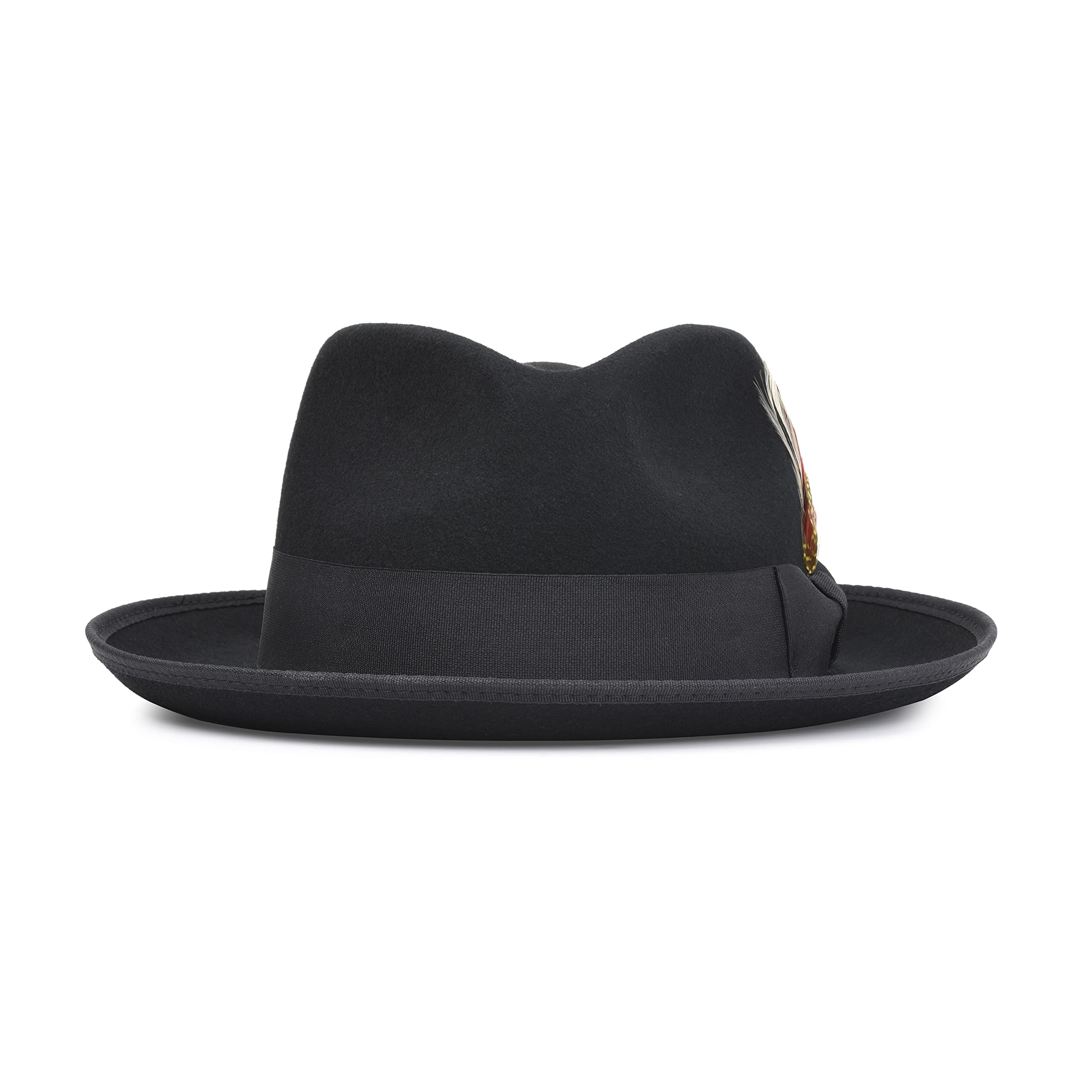 Mens Black Fedora Hats, Medium Brim Fedora, 100% Wool Crushable Hat, Packs Easy, Stain Resistant, Stylish Fedora