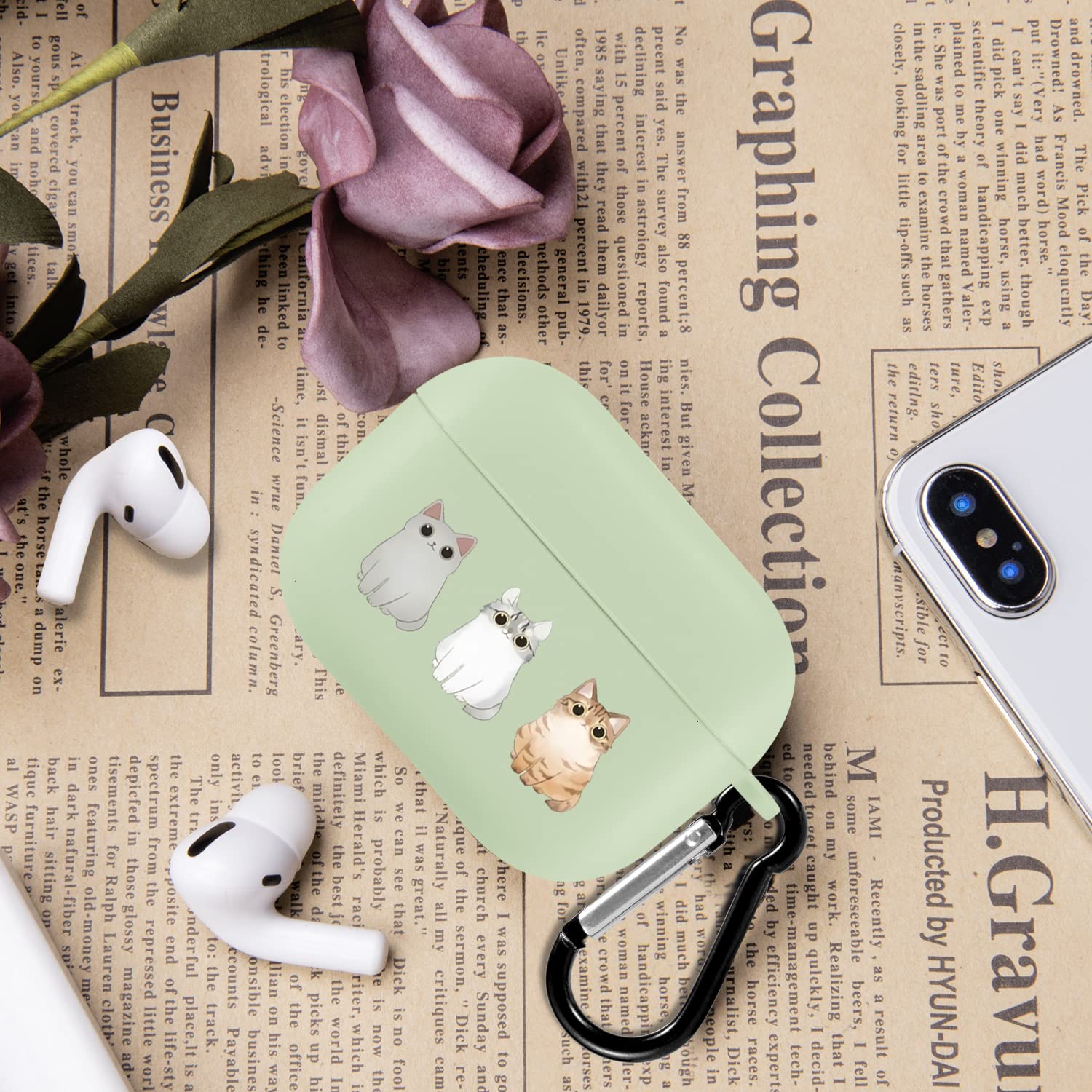 Three Cats 3 Case Compatible with Airpods Pro Clear Soft TPU, Supports Wireless Charging Shockproof Protective Cover for Airpods Pro