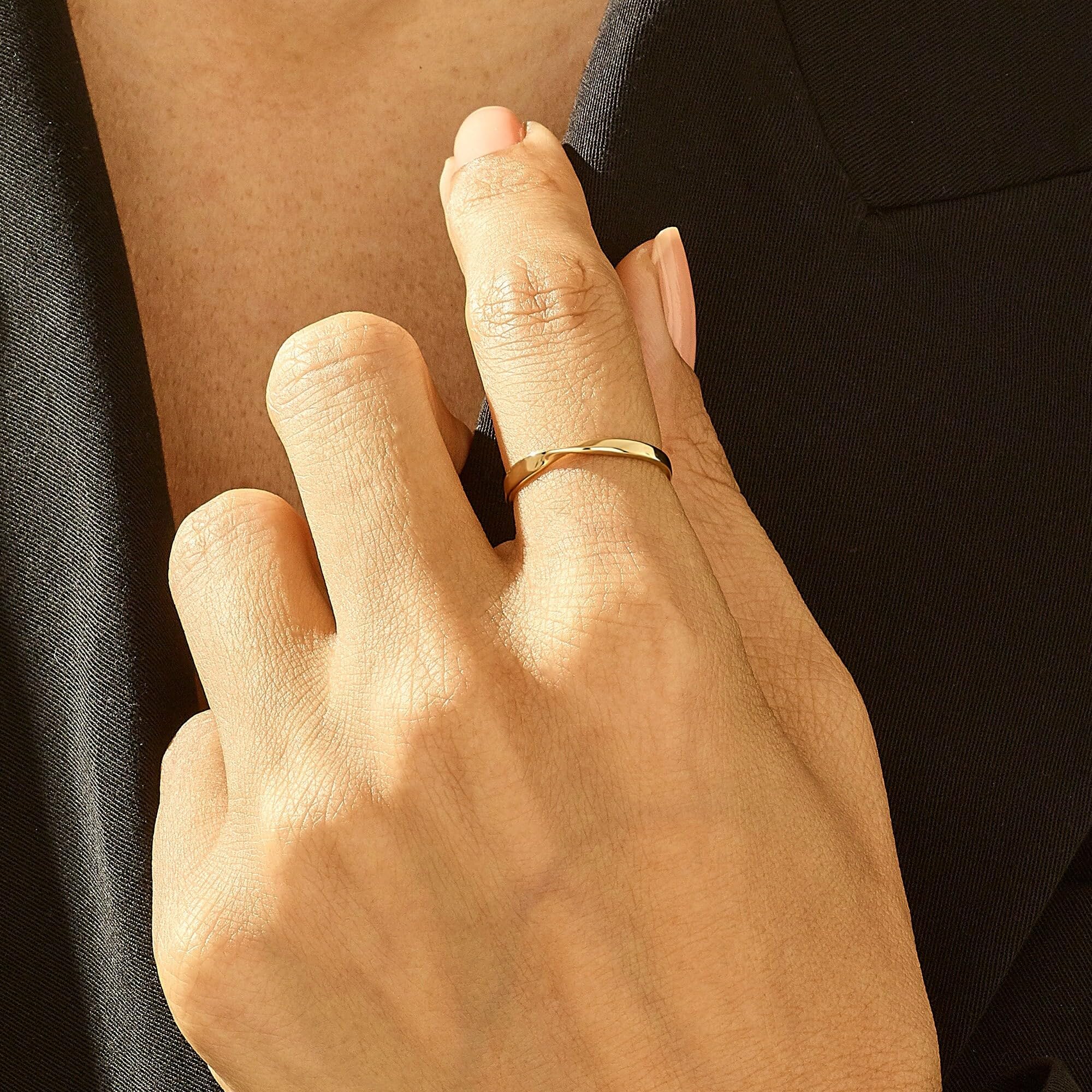 Norm Jewels Mobius Solid Gold Wedding Rings for Men Women 14k Real Gold Bands for Couples Dainty Gold Stackable Rings (Yellow Gold, 5)