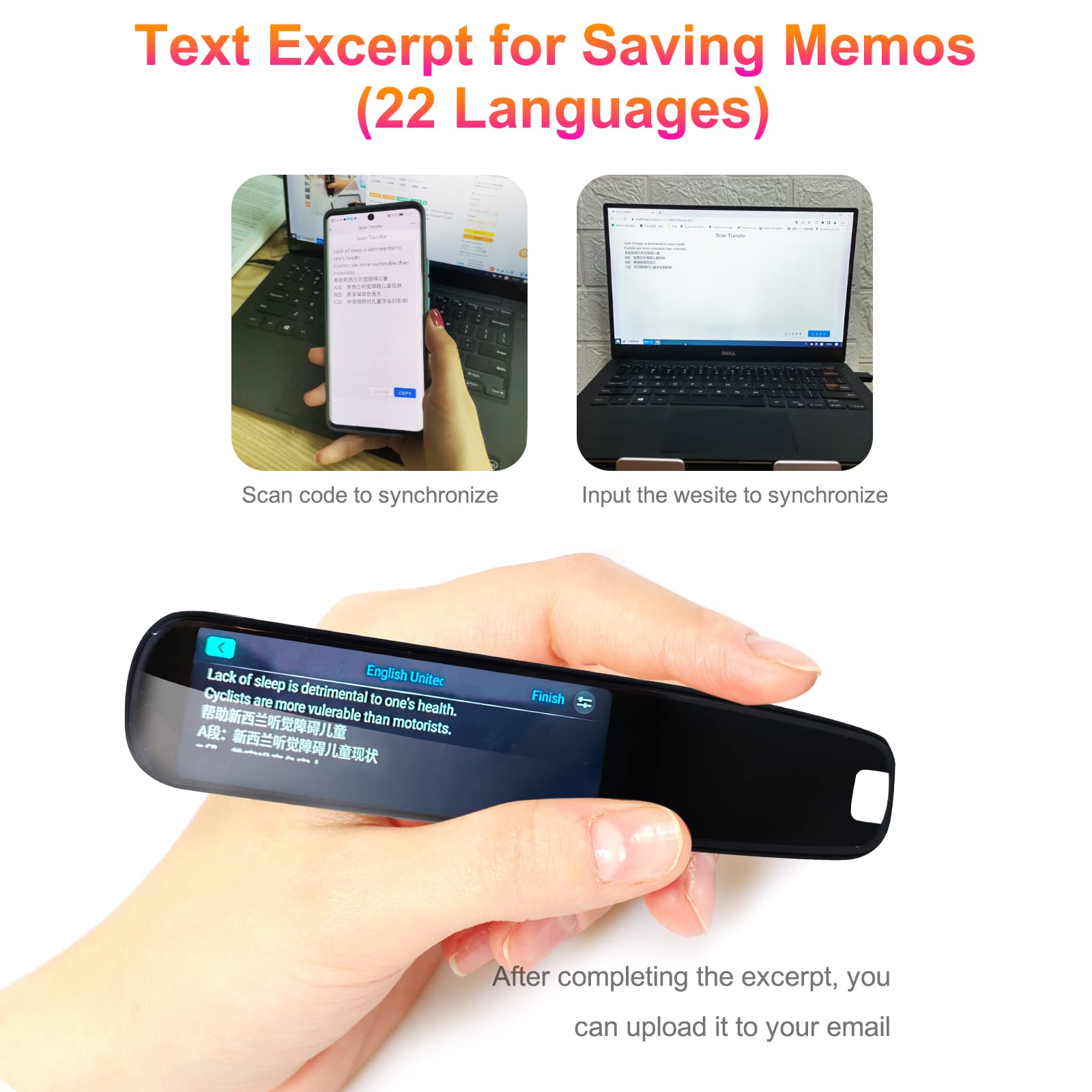 Upgraded Translation Pen Scanner, Text to Speech Device, OCR Digital Pen Reader, Exam Reading Pen for Students, Dyslexia, Wireless Language Translator for Travelers & International Business Personnel