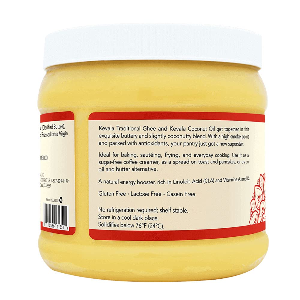 Kevala Coconut Ghee 2 lb (32 oz) Clarified Butter, Organic Coconut Oil, Cold Pressed