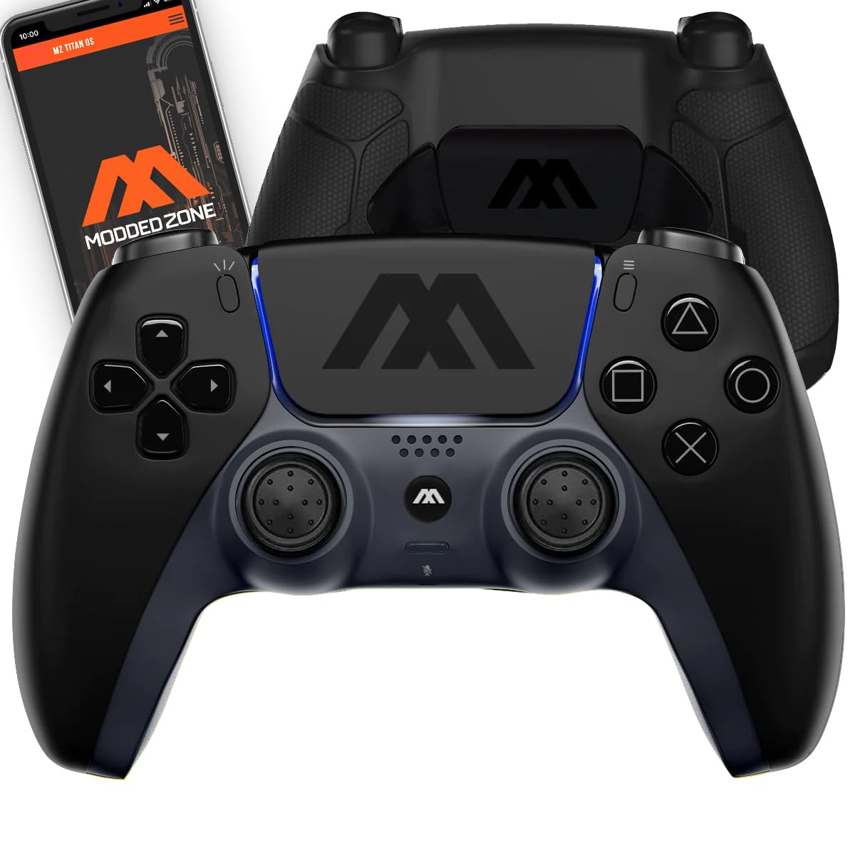 MODDEDZONE Smart Extreme Modded Controller + Anti Recoil 2 Remap Buttons & Interchangeable Thumbsticks & Hair Triggers, Tactical Buttons Compatible with PS5 Custom Controller PC (St Black)