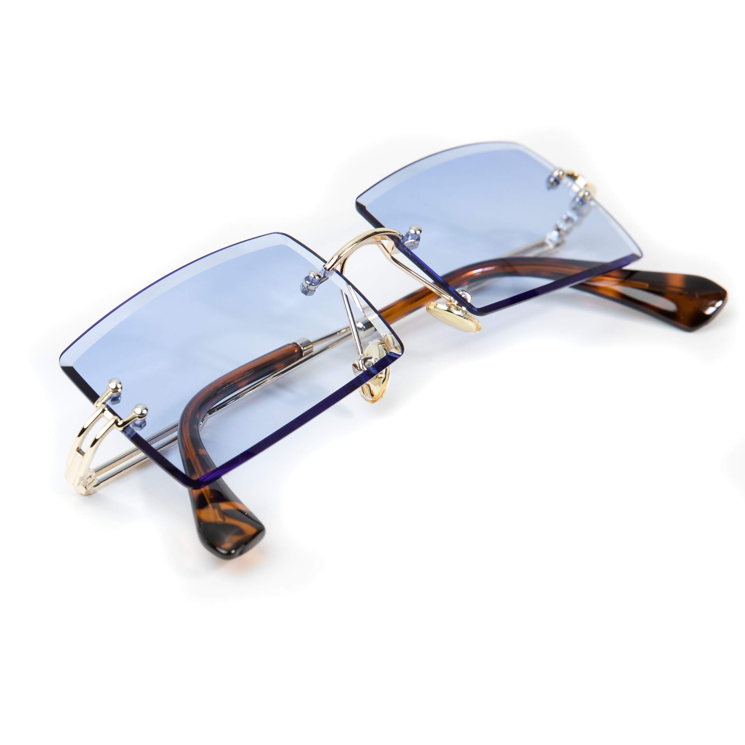 Mens Sky Blue Tint Retro Rectangular Luxury Rimless Summer Sunglasses