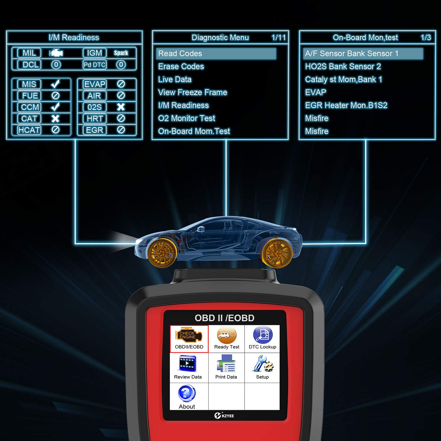 KZYEE KC301 Vehicle Code Reader, Car OBD2 Scanner with Live Data, Auto Diagnostic Service Scan Tool for Check Engine Light Reset Fault Codes Reader, for All OBDII Car After 1996[Upgrade Version]