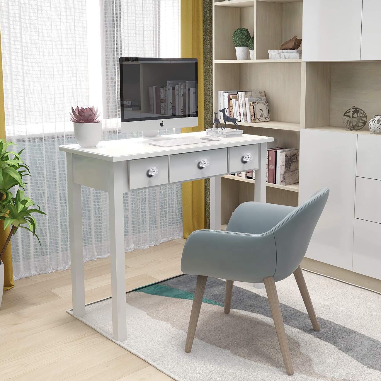 LOMENTICSYDF Home Office Desk Vanity Table with 3 Drawers Writing Desk Bedroom Dressing Desk, Suitable for Small Spaces White