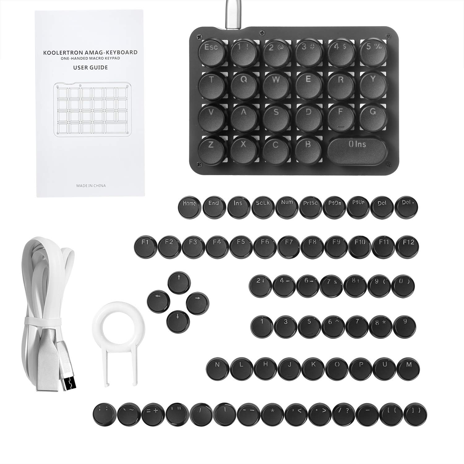 Koolertron One Handed Macro Mechanical Keyboard,Blue LED Backlit Portable Mini One-Handed Mechanical Gaming Keypad 23 Fully Programmable Keys Red Switches with Retro Classic Typewriter Round Keycaps