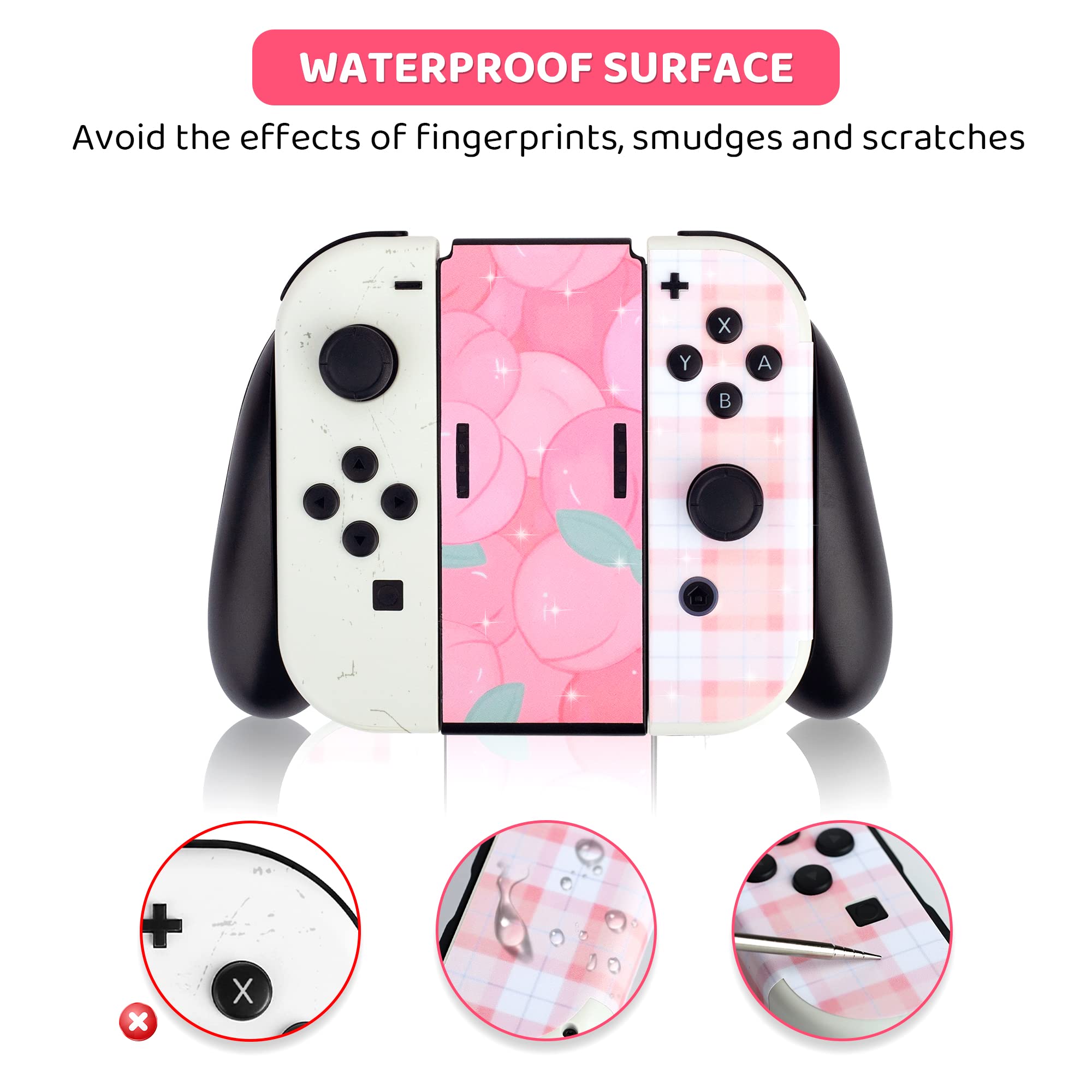 RHOTALL Cute Peach Pattern Decal Skin Compatible with Nintendo Switch OLED, Cute Sticker with Comfortable Touch for Switch OLED Console, Joycon Controller, Handle Grip and Dock