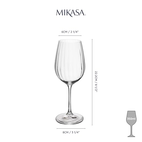 MIKASA Treviso Crystal White Wine Glasses, 350ml, Set of 4 Lead-Free, Clear Fine Glasses with Rippled Effect for Celebrations