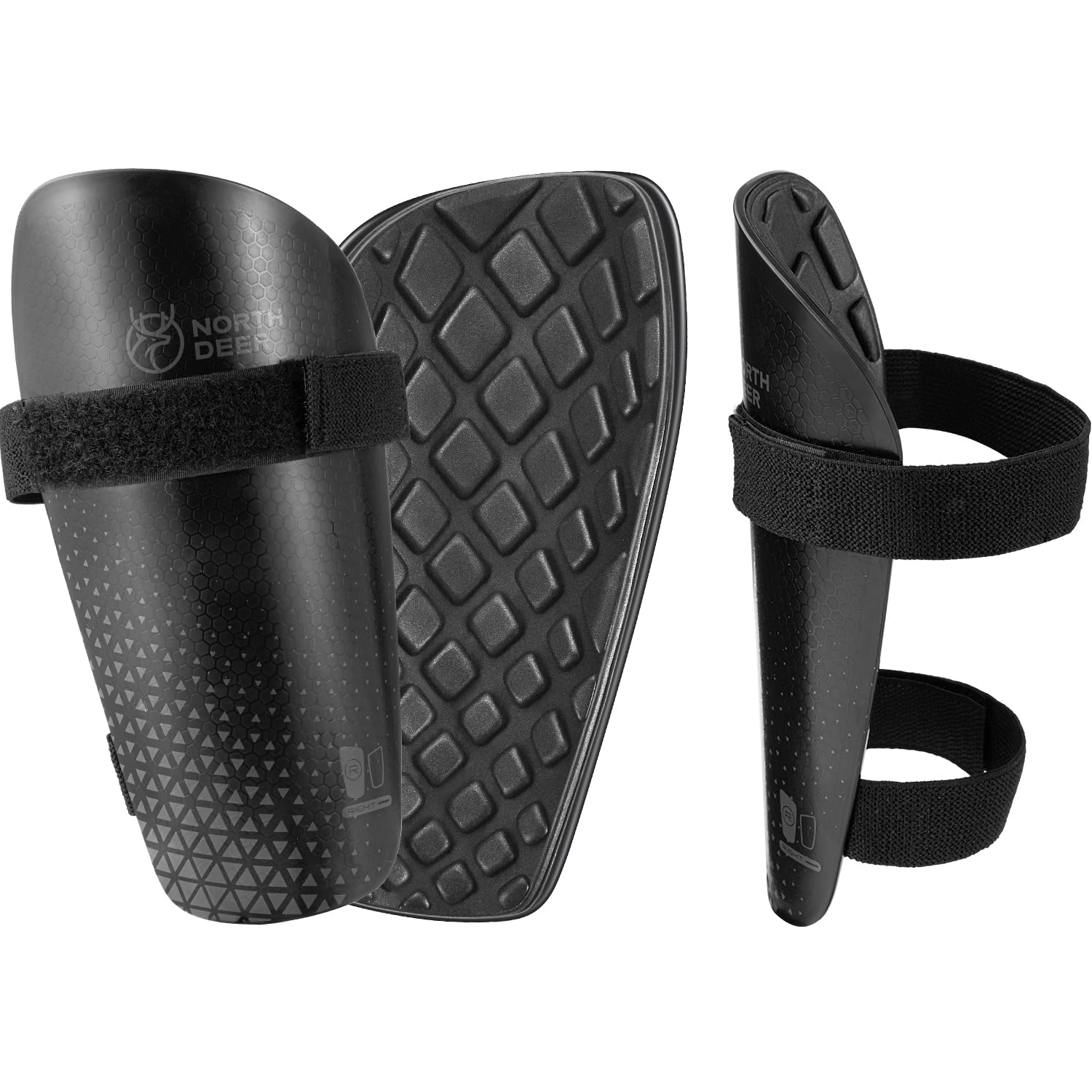 Northdeer Adults Shin Guards with Adjutable Ankle Support Straps - Protective Soccer Equipment for Men Women Teenager (Black L)