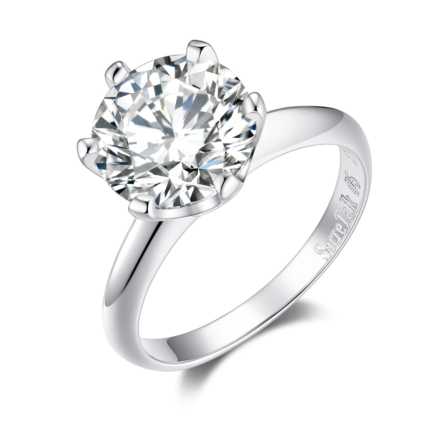 SecreTalk Moissanite Wedding Ring, Classic 2ct Engagement Ring for Women, 925 Sterling Silver D Color VVS Diamond Ring with Certificate of Authenticity (6.5)