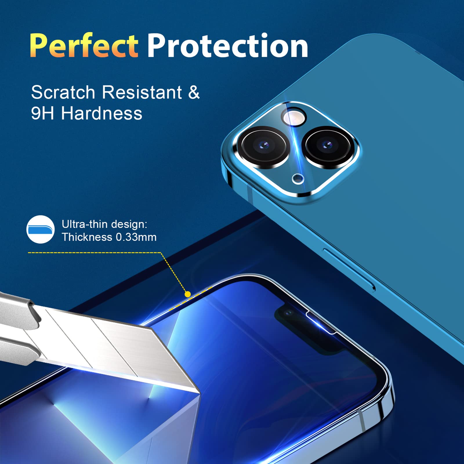 UPIRT 3 Pack iPhone 13 Screen Protector with 3 Pack Camera Lens Protector, iPhone 13 Screen Protector Tempered Glass, 6.1 inch, Scratch Resistant, Easy Installation
