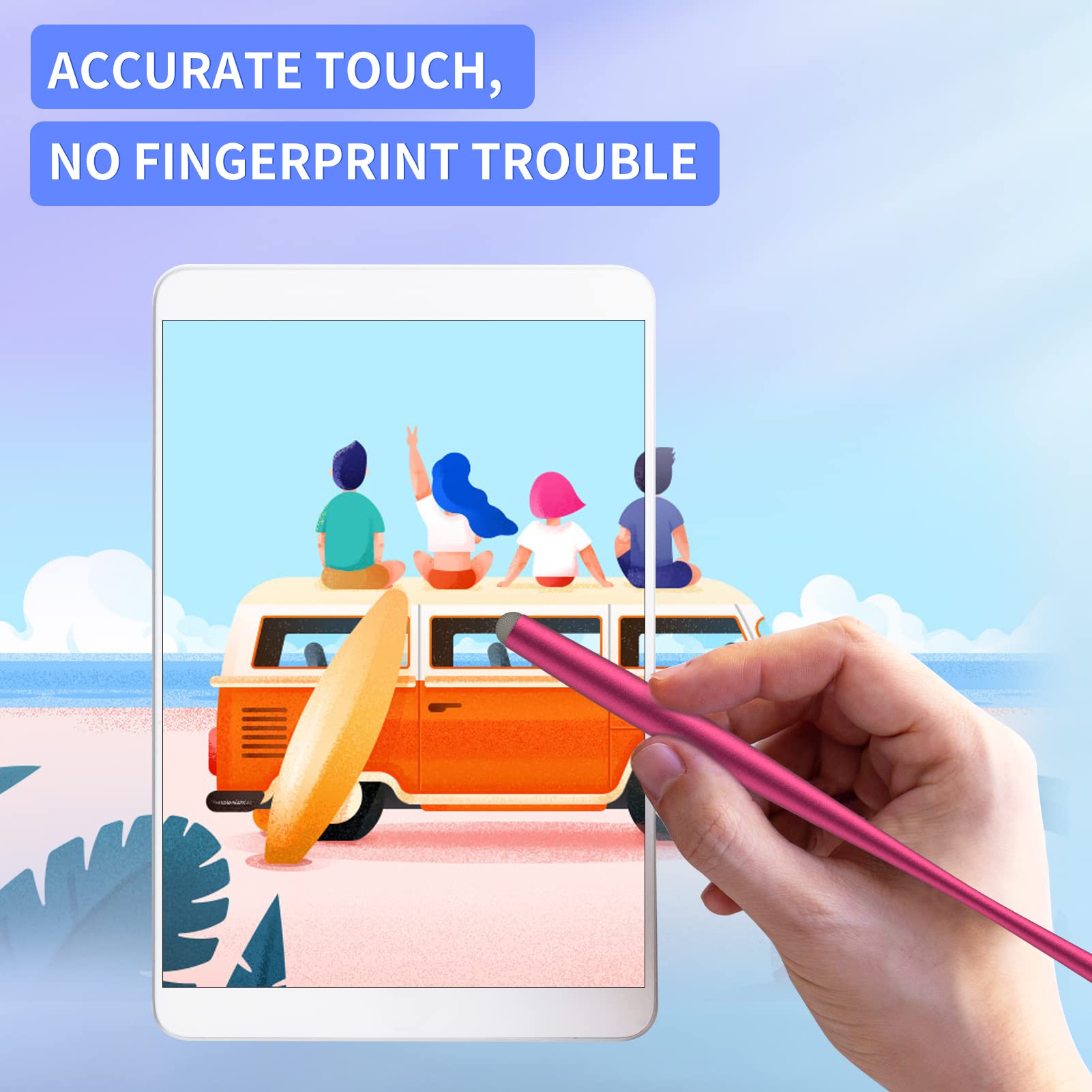 Stylus Pens for Touch Screens(2 Pcs), Capacitive 2 in 1 High Sensitivity & Precision Stylus Pen for iPad, Universal Tip Stylus Compatible with iPhone (Black/Silver/Purple/Rose Red/Blue/Green)