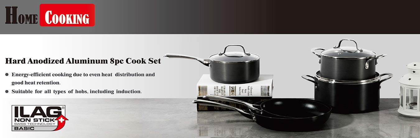 PINKEONLINE Hard Anodized Nonstick Skillet Frypans Induction Compatible 2 Pieces Set for Kitchen, Black.