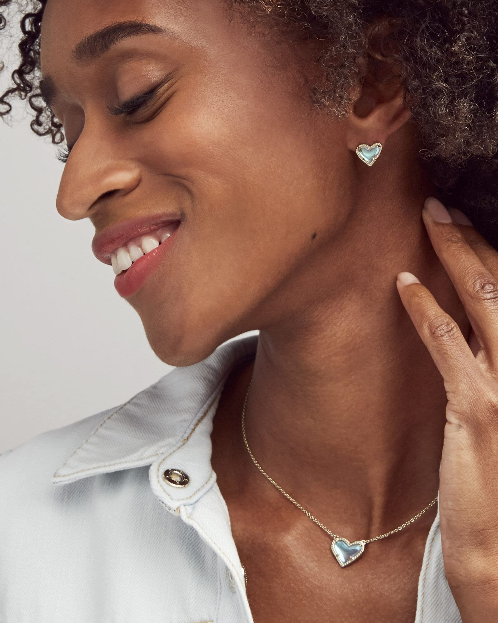 Kendra Scott Ari Heart Stud Earrings for Women, Fashion Jewelry, 14k Rose Gold-Plated, Pink Drusy