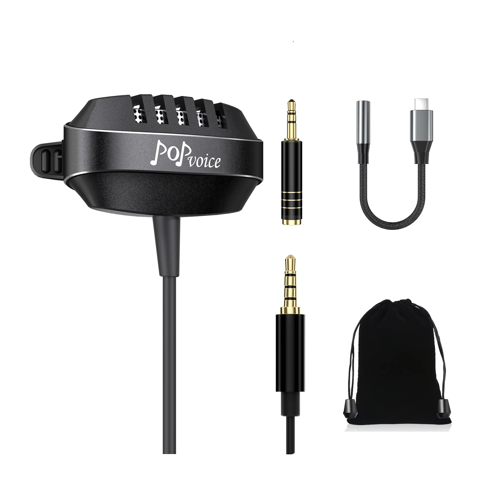 PoP voice Dual Cores Lavalier Lapel Microphone for iPhone Phone Camera Professional Omnidirectional Clip on Mic for Video Recording Blogging Vlogging Interview Portable Lav Mic for YouTube Podcast