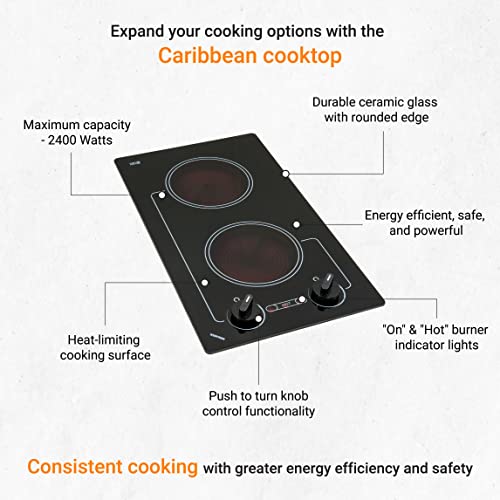 Kenyon B41601 6-1/2-Inch Caribbean 2-Burner Cooktop with Analog Control UL, 120-volt, Black