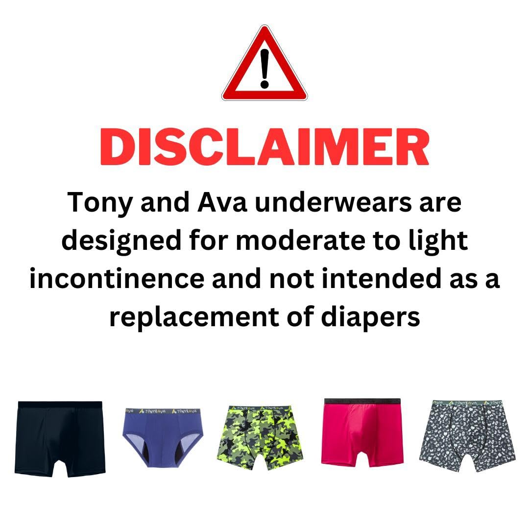 Tony and Ava Boys' Moderate Absorption Incontinence Boxer - Soft & Comfortable Underwear for Teens (Pack of 1)(Large, Blue)