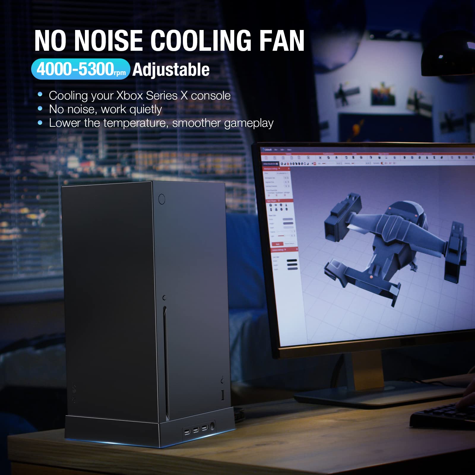 TESSGO Xbox Series X Cooling Fan with 4000-5300 RPM, Low Noise Console Cooler Turbo Temperature Control Fan Standing Mount Cooling System for XSX