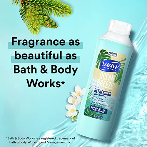 Suave Essentials Refreshing Shampoo, Infused with Sea Algae Extract and Vitamin E, Ocean Breeze Hair Shampoo with a Long Lasting Fragrance 22.5 oz