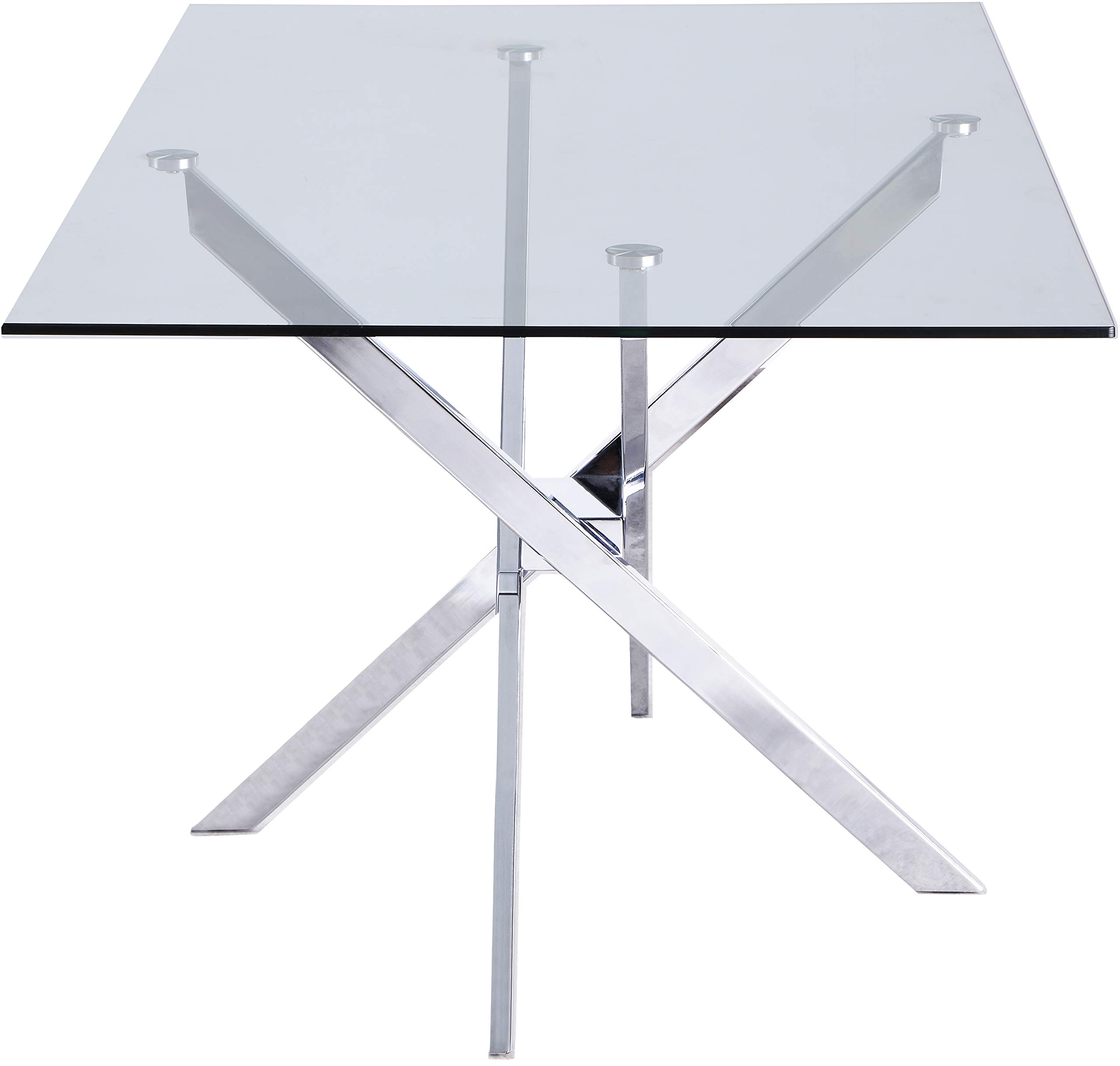 Meridian Furniture Xander Collection Modern | Contemporary Tempered Glass Top Dining Table with Durable Metal Base, 60" W x 36" D x 30" H, Silver Finish
