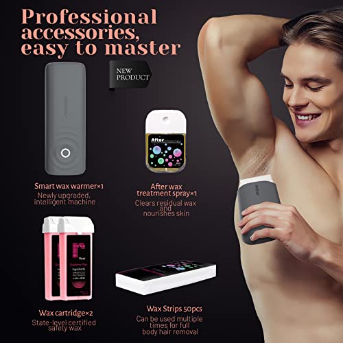 Waxfans Roll on Wax Kit for Men,Wax Warmer for Hair Removal,15min Wax Melter,at Home Waxing Kit,Wax Roller Kit for Full Body,Rose Wax Roller