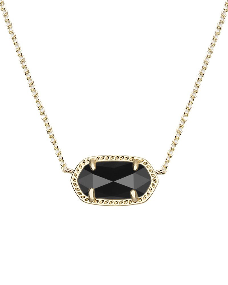 Kendra Scott Elisa Pendant Necklace - Black - Versatile Necklace - 0.63" Length X 0.38" Width Stationary Pendant, Black Opaque Glass Setting, 15" Chain with 2" Extender, Lobster Claw Closure