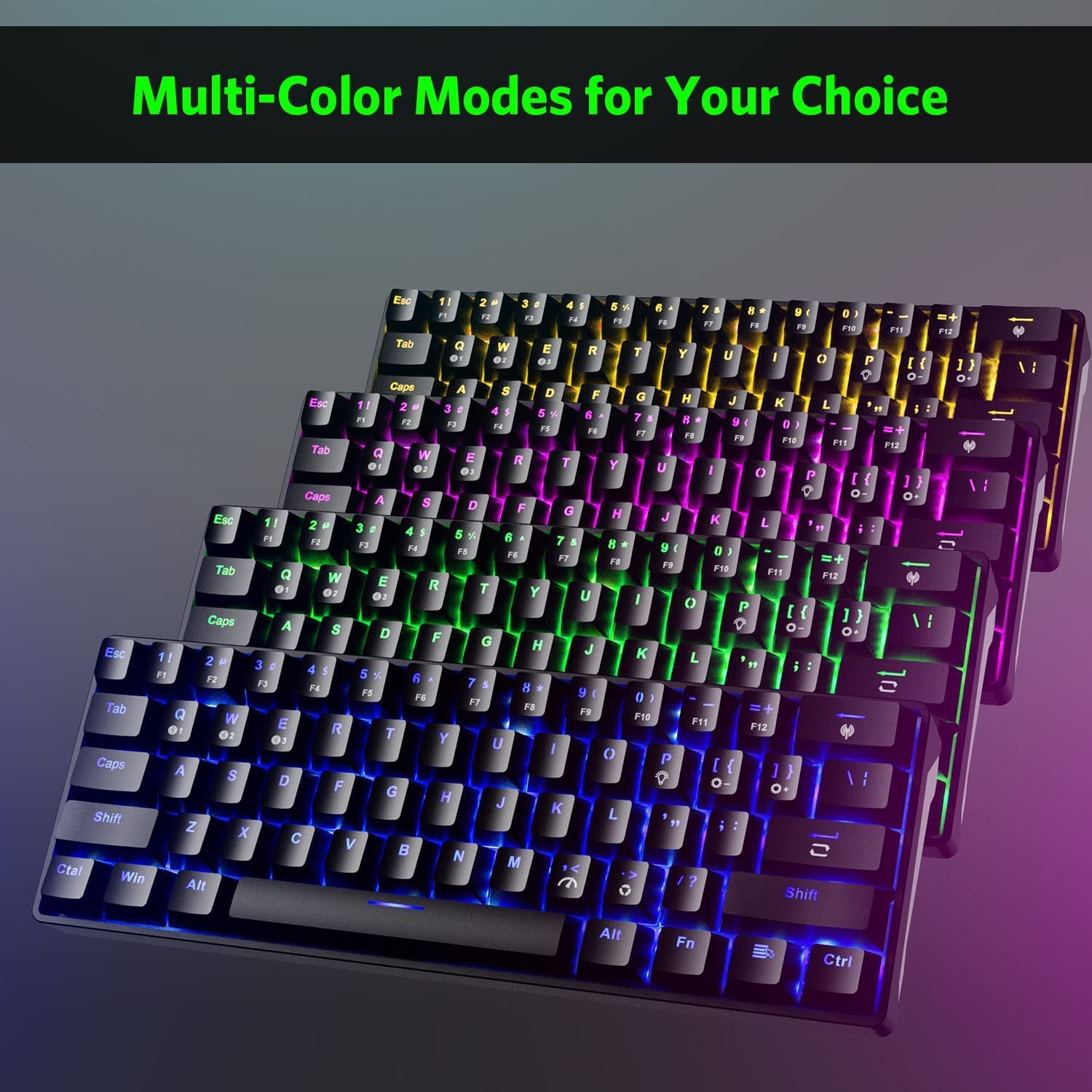 TEWELL 61 Keys RGB Wired Mechanical Gaming Keyboard with Audible Click Sound Blue Switches, Compact Mini Portable Computer Keyboard for Windows Gaming PC