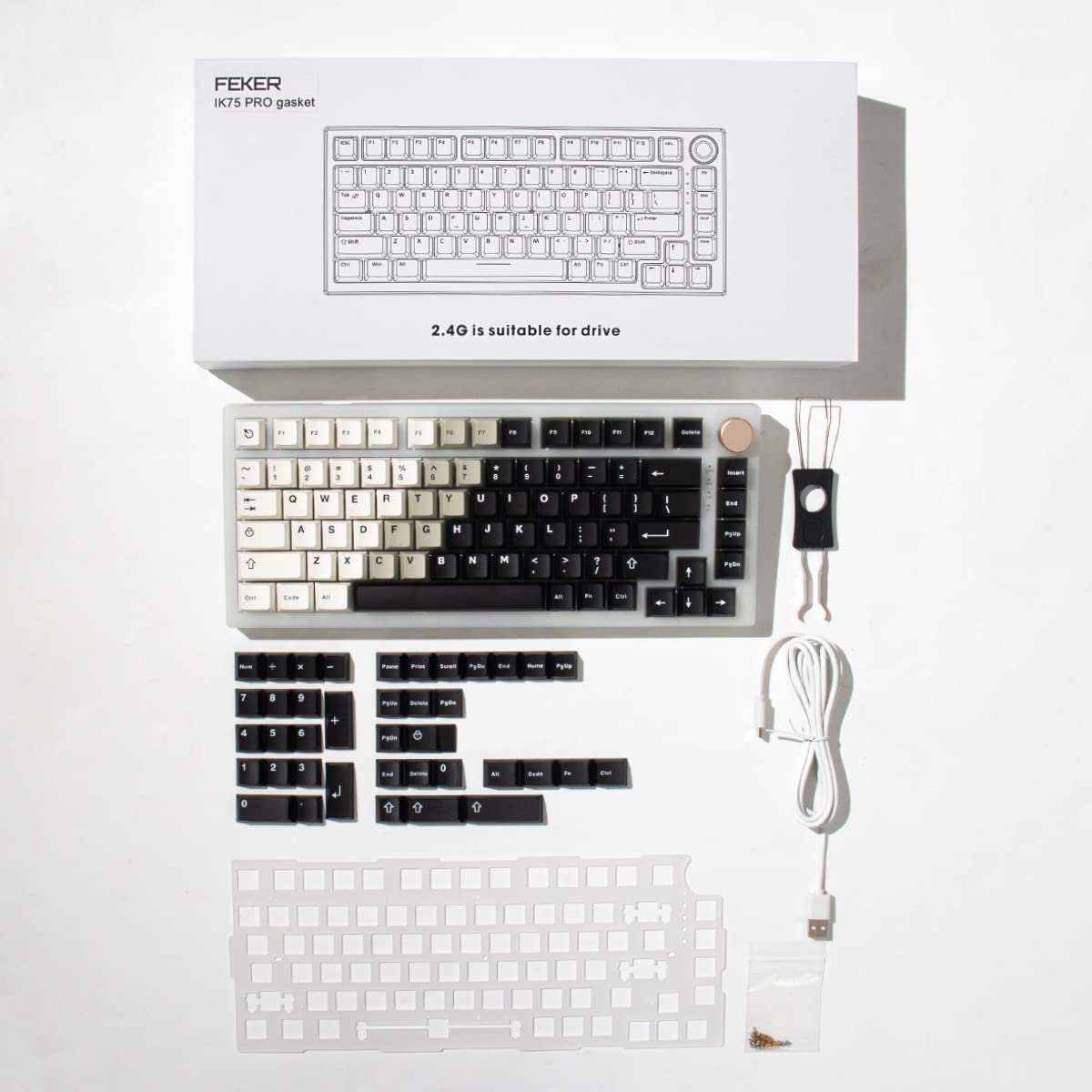SUEHIODHY IK75 Pro Gasket Hot Swap Mechanical Keyboard 2.4GHz/Bluetooth 5.0/USB-C Gaming Keyboard with Knob 16.8M RGB Backlit Doubleshot Keycaps for Win/Mac(Mintcaps Lubed Switch)