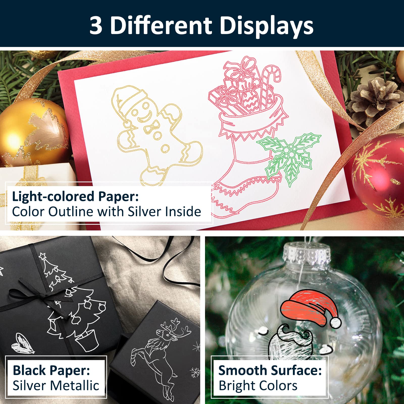 KERIFI Super Squiggles Double Outline Markers 12 Colors Supersquiggles Double Line Self Outline Metallic Markers, Shimmer Glitter Pens Set for Christmas Card, Easter Eggs, Scrapbook, DIY Art Crafts
