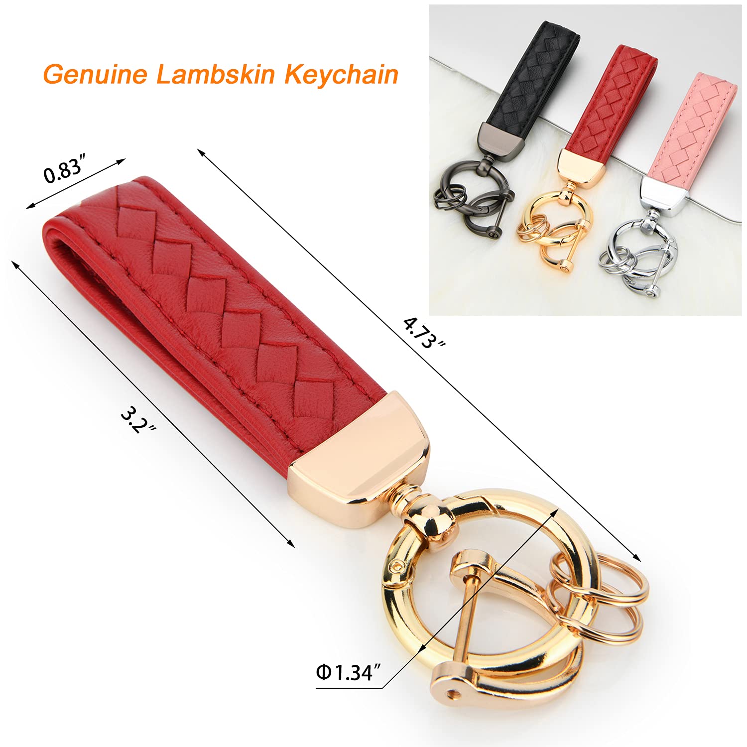 Lemospark Suede Genuine Leather Hand Knitting Keychain with Detachable Key Rings for Car and Home Keys Holder for Women Men (D-Red)