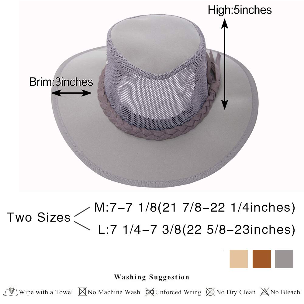Mesh Sun Hat for Men Golf Soaker Hats Summer Beach Safari Wide Brim Fishing Cap Outdoor(Gray,X-Large)