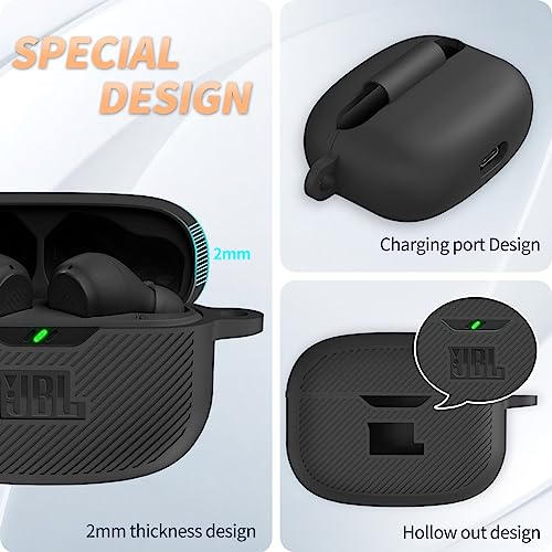 YIPINJIA for JBL Vibe 200TWS/JBL Vibe Beam Case Cover, Silicone Protective Shock Cover Compatible with JBL Vibe 200TWS & JBL Vibe Beam True Wireless Headphones Charging Case with Carabiner(Black)